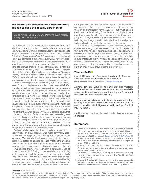 (PDF) Peristomal skin complications: new materials needed to ease the ...