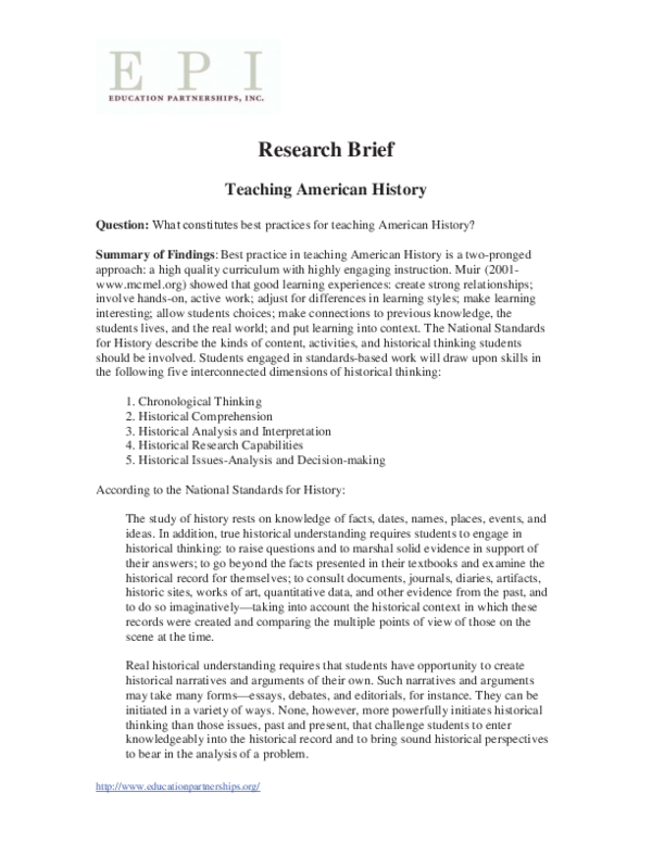 (PDF) Teaching American History. Research Brief