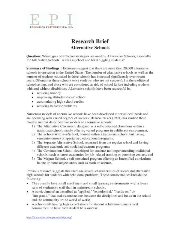 (PDF) Alternative Schools. Research Brief
