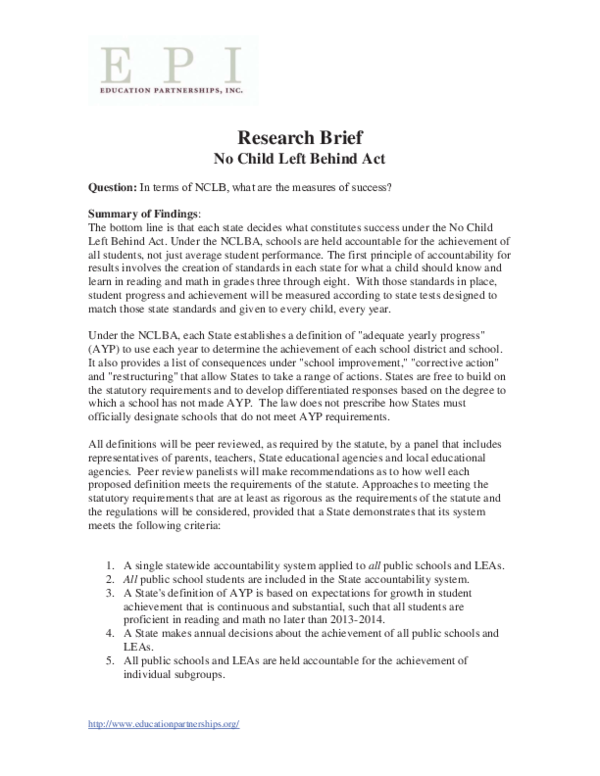 (PDF) No Child Left Behind Act. Research Brief