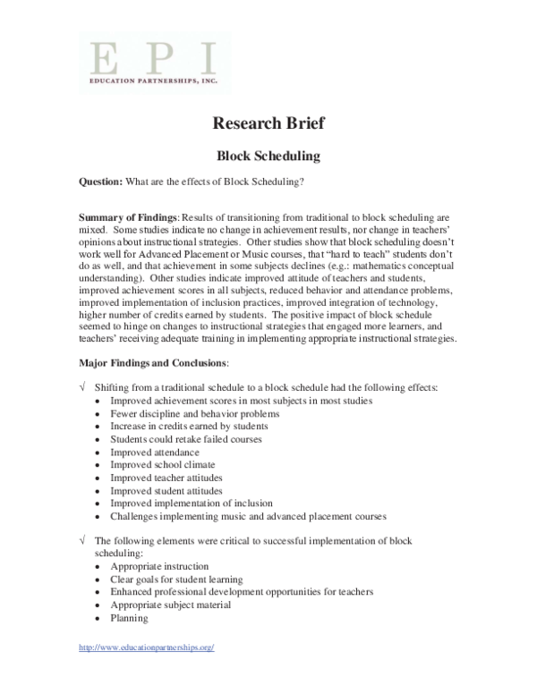 (PDF) Block Scheduling. Research Brief