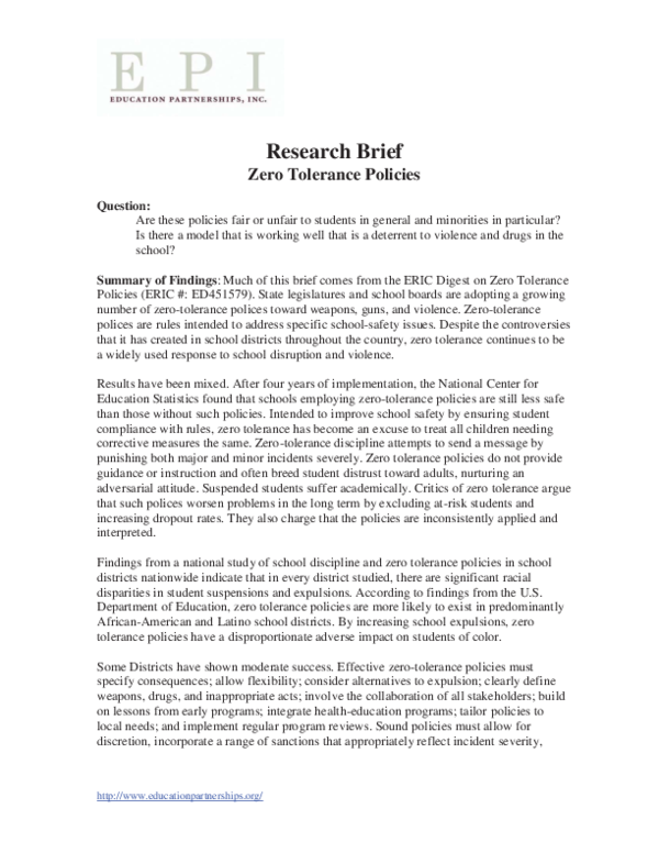 (PDF) Zero Tolerance Policies. Research Brief