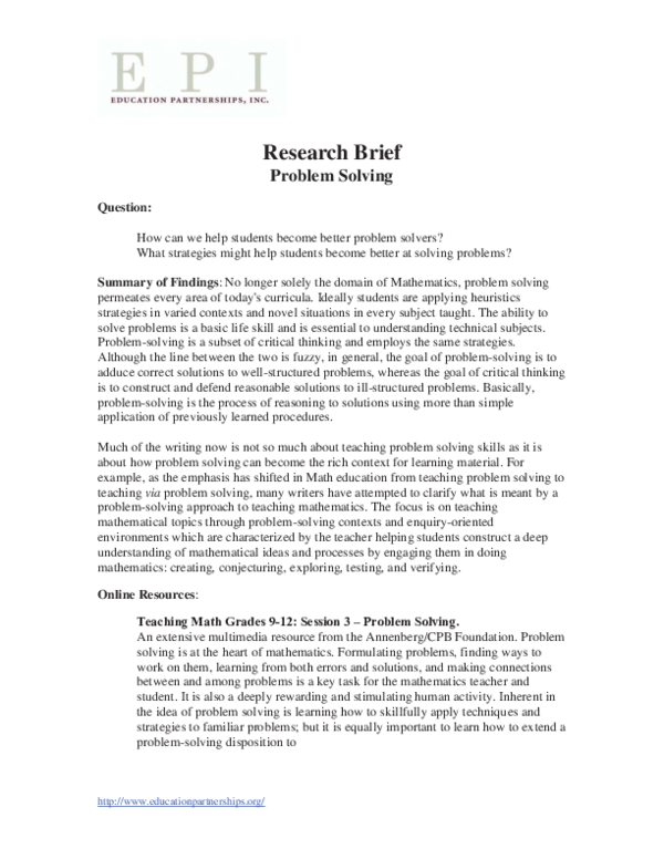 (PDF) Problem Solving. Research Brief