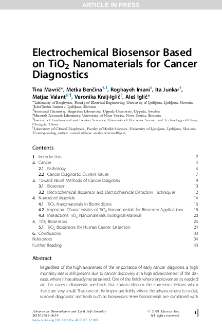 (PDF) Electrochemical Biosensor Based on TiO 2 Nanomaterials for Cancer Diagnostics
