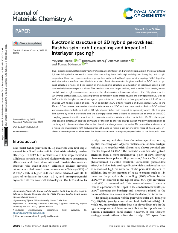 (PDF) Electronic Structure of 2d Hybrid Perovskites: Rashba Spin-Orbit ...