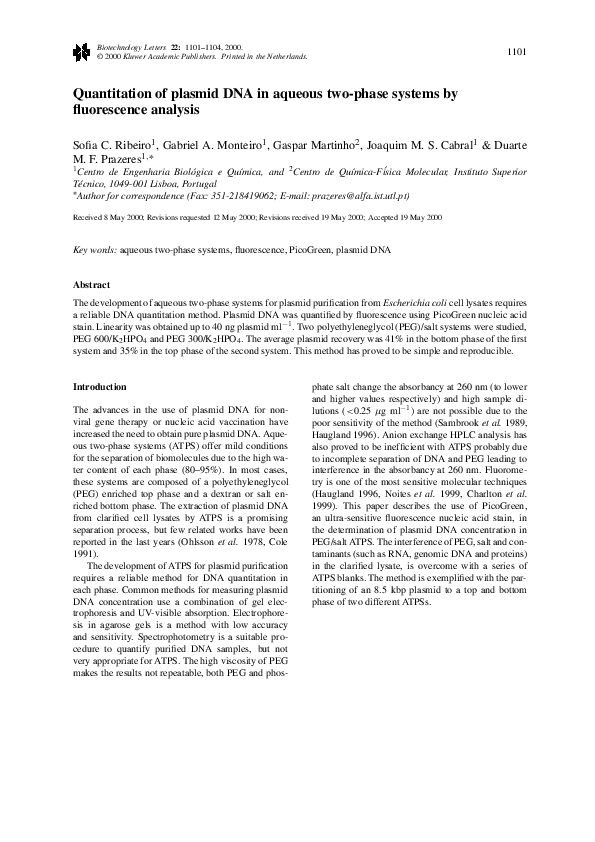 (PDF) Quantitation of plasmid DNA in aqueous two-phase systems by ...