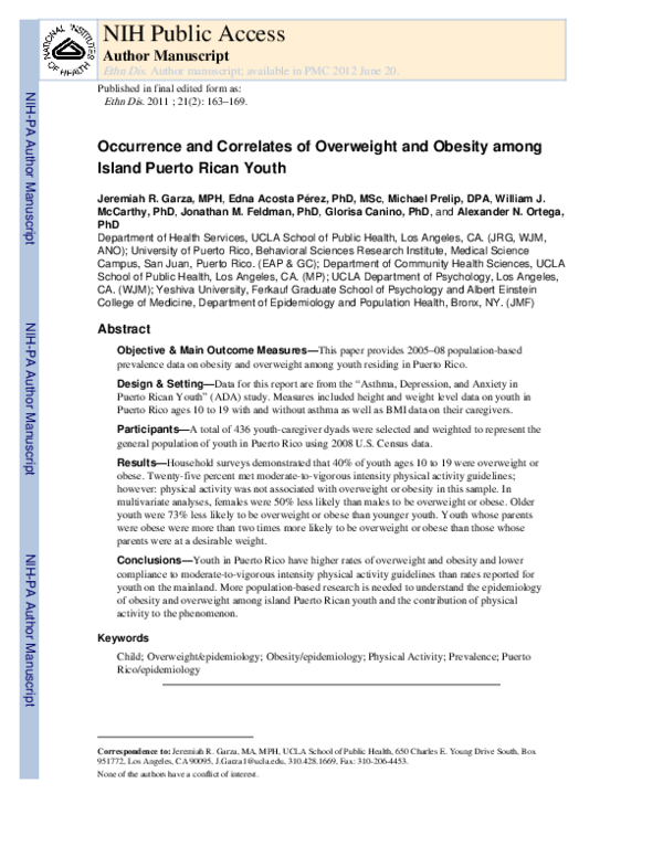 (PDF) Occurrence and correlates of overweight and obesity among island ...