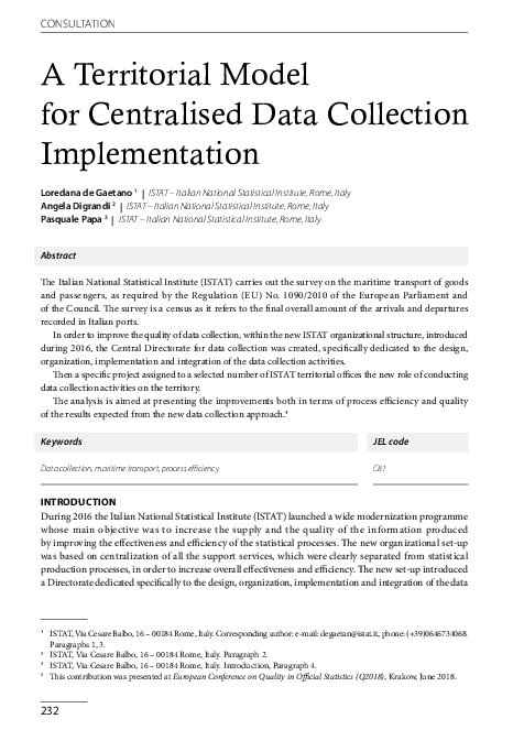 (PDF) A Territorial Model for Centralised Data Collection Implementation