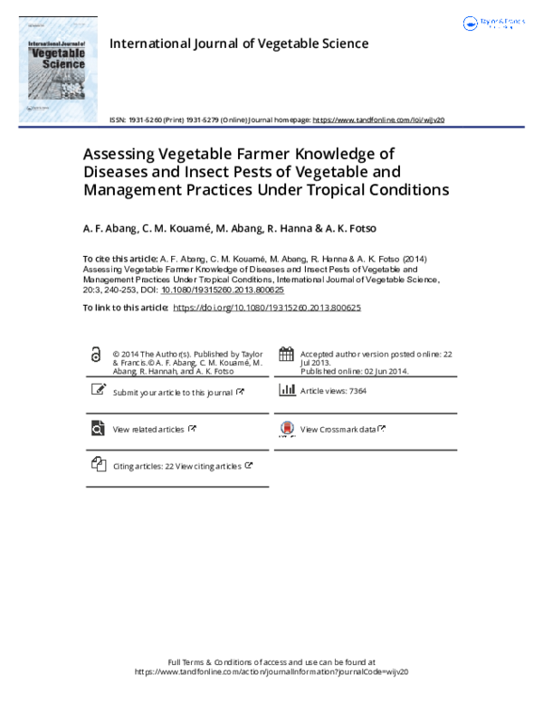 (PDF) Assessing Vegetable Farmer Knowledge of Diseases and Insect Pests ...