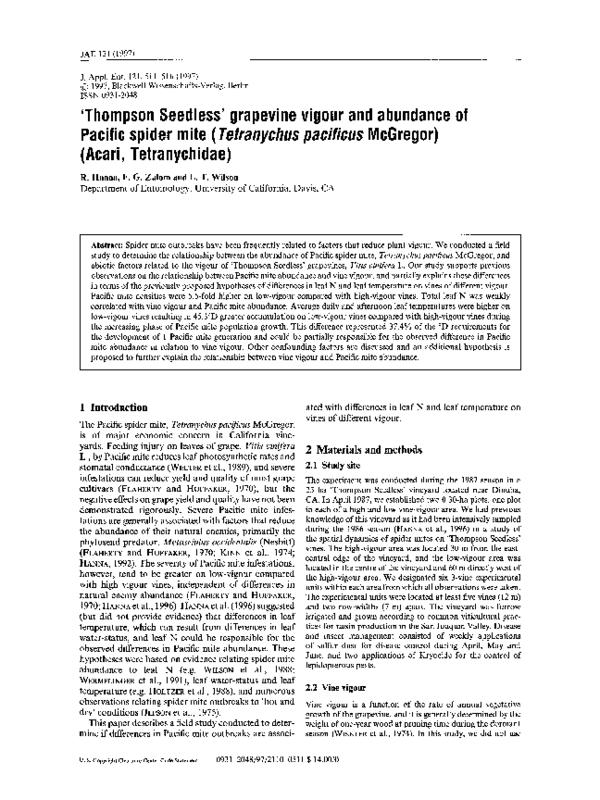 (PDF) Thompson Seedless' grapevine vigour and abundance of Pacific ...