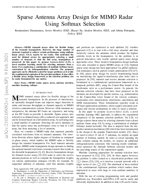 (PDF) Sparse Antenna Array Design for MIMO Radar Using Softmax Selection