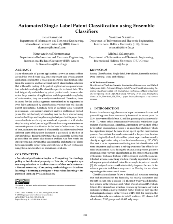 (PDF) Automated Single-Label Patent Classification using Ensemble Classifiers | Konstantinos ...