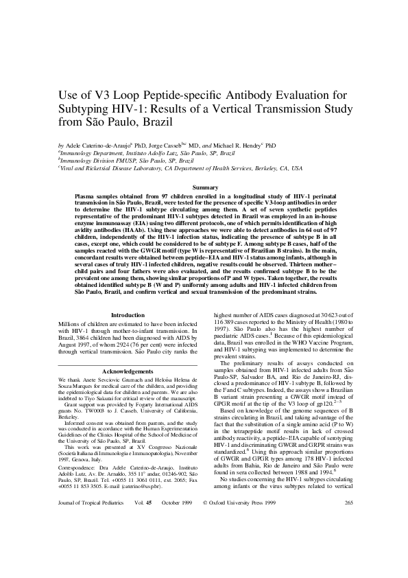 (PDF) Use of V3 loop peptide-specific antibody evaluation for subtyping ...