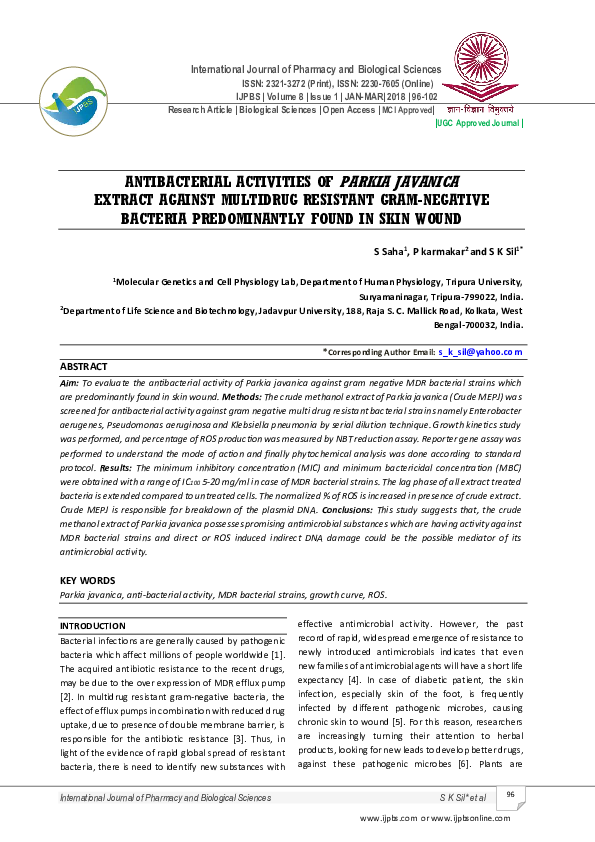 (PDF) Antibacterial Activities of Parkia Javanica Extract Against Multidrug Resistant Gram ...