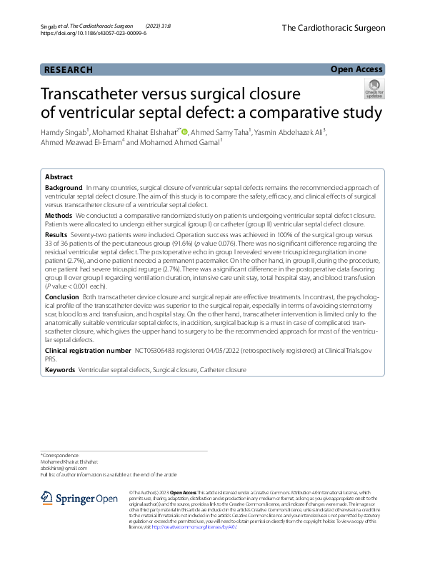 (PDF) Transcatheter versus surgical closure of ventricular septal ...