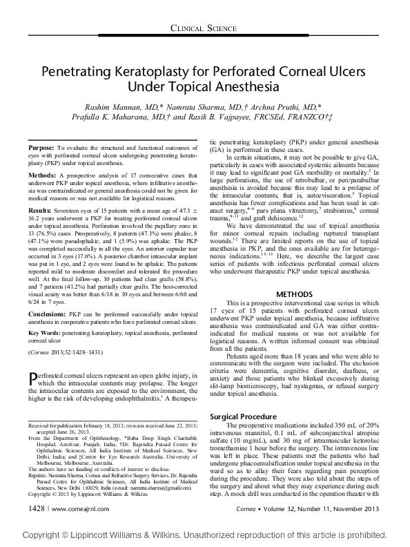 (PDF) Penetrating Keratoplasty for Perforated Corneal Ulcers Under ...