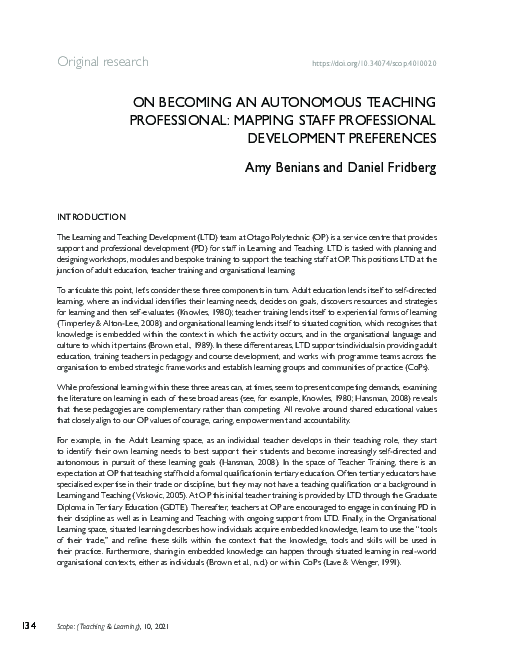(PDF) On becoming an autonomous teaching professional: Mapping staff ...
