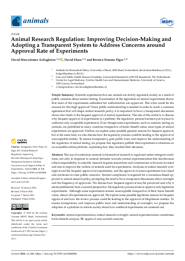 (PDF) Animal Research Regulation: Improving Decision-Making and ...