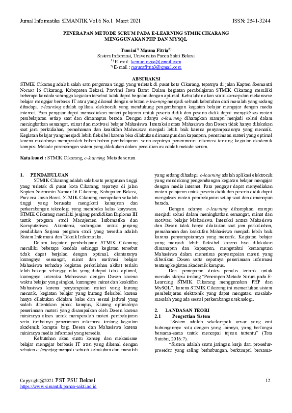 (PDF) PENERAPAN METODE SCRUM PADA E-LEARNING STMIK CIKARANG MENGGUNAKAN ...