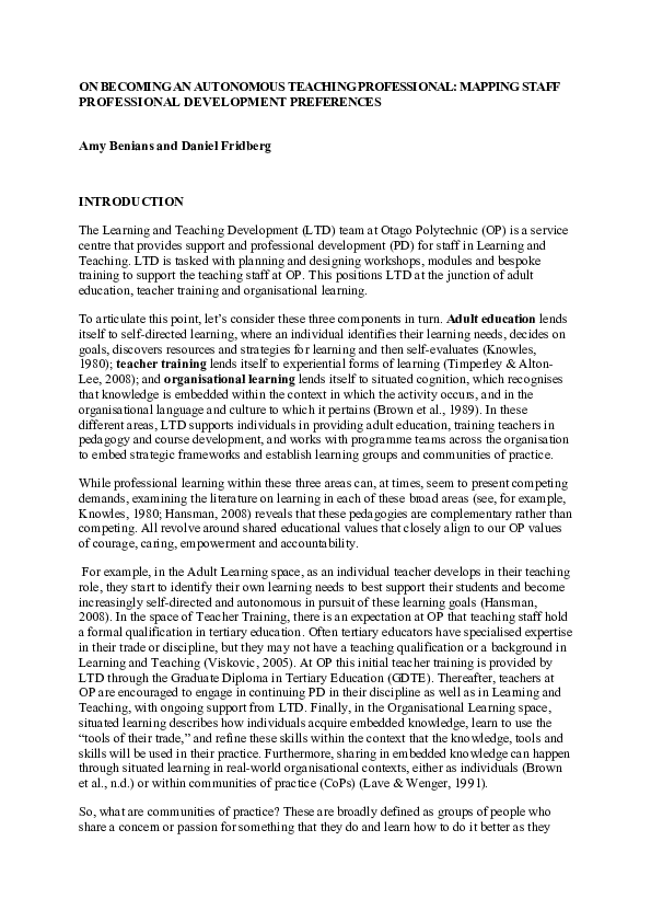 (PDF) On becoming an autonomous teaching professional: Mapping staff ...