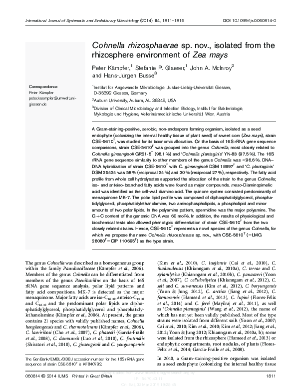 (PDF) Cohnella rhizosphaerae sp. nov., isolated from the rhizosphere ...