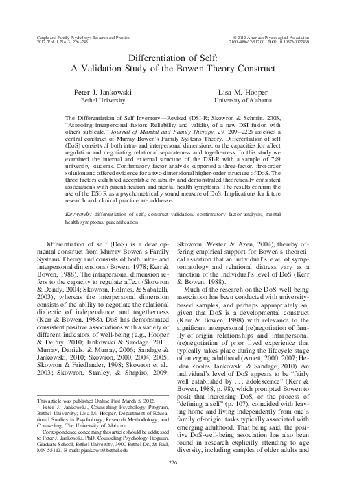 (PDF) Differentiation of self: A validation study of the Bowen theory construct