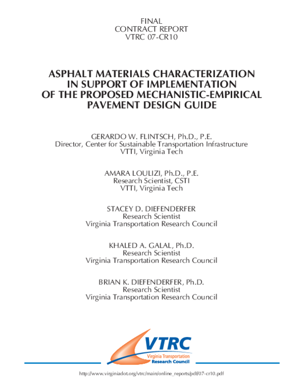 (PDF) Asphalt Materials Characterization in Support of Implementation ...