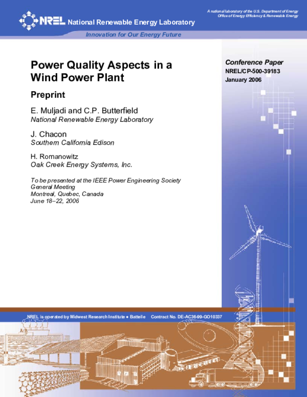 (PDF) Power quality aspects in a wind power plant