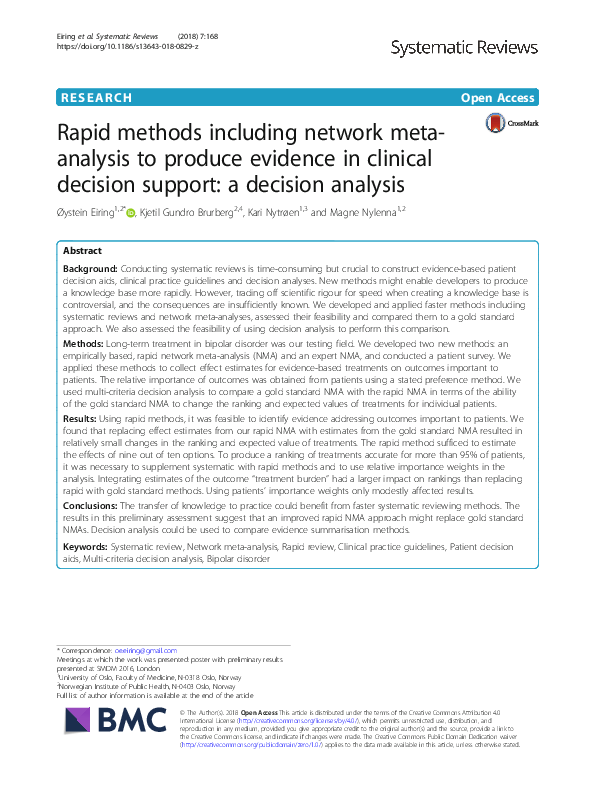 (PDF) Rapid methods including network meta-analysis to produce evidence ...