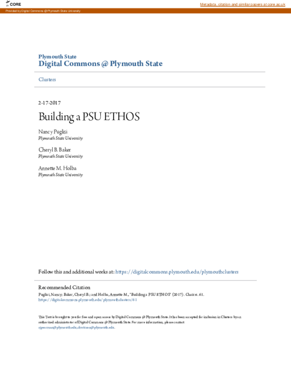 (PDF) Building a PSU ETHOS | Annette Holba - Academia.edu
