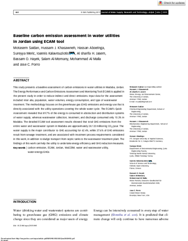 (PDF) Baseline carbon emission assessment in water utilities in Jordan ...