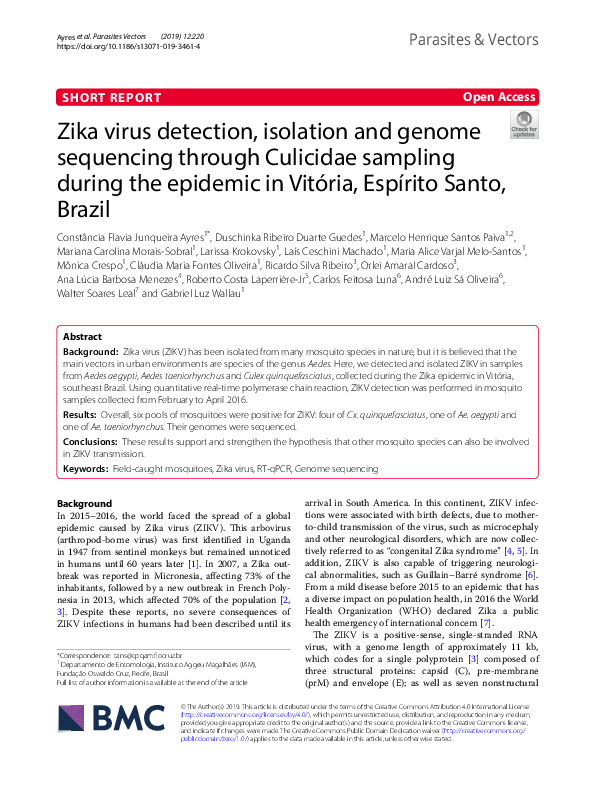 (PDF) Zika virus detection, isolation and genome sequencing through ...