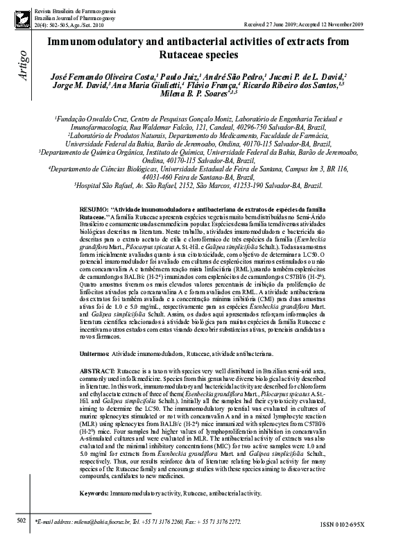 (PDF) Immunomodulatory and antibacterial activities of extracts from Rutaceae species