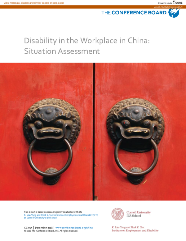 (PDF) Disability in the Workplace in China: Situation Assessment