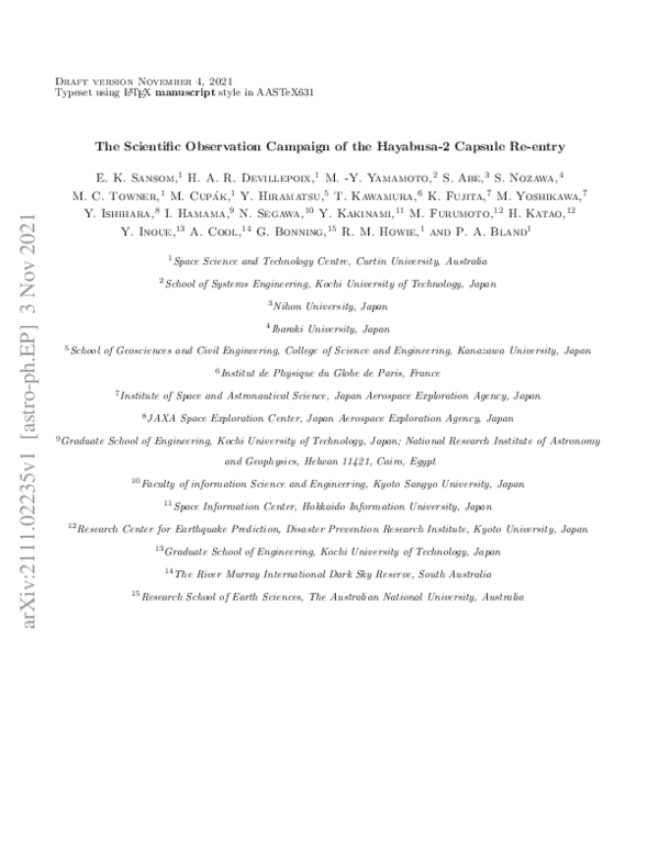 (PDF) The scientific observation campaign of the Hayabusa-2 capsule re ...