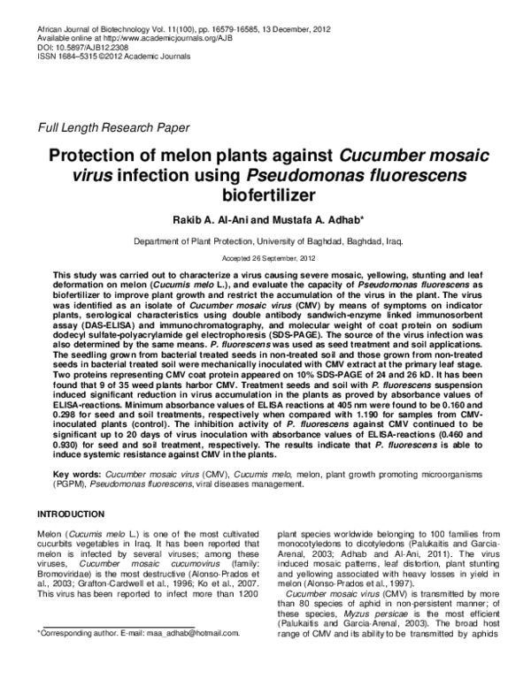 (PDF) Protection of melon plants against Cucumber mosaic virus ...