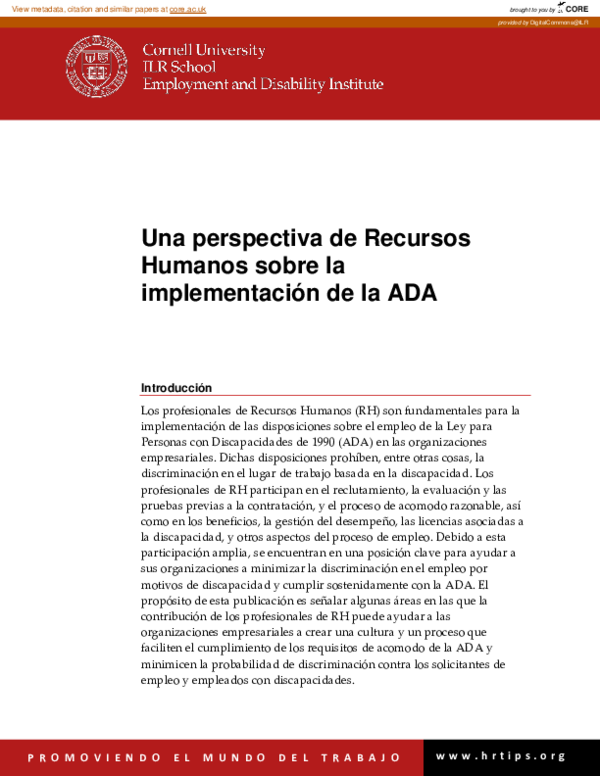 (PDF) Una perspectiva de Recursos Humanos sobre la implementación de la ADA