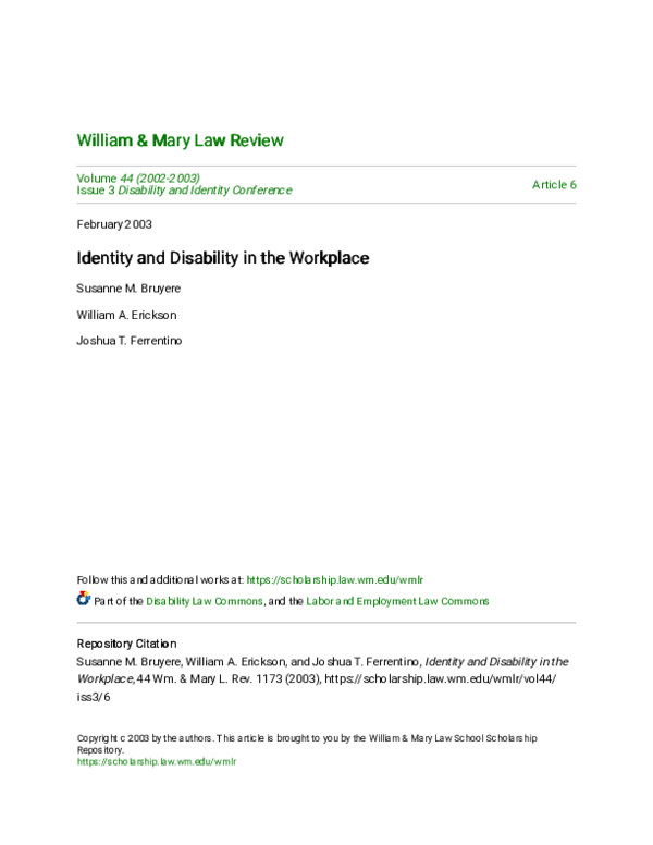 (PDF) Identity and Disability in the Workplace