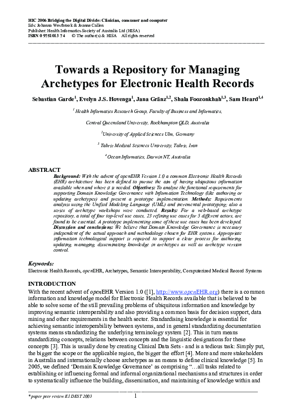 (PDF) Towards a Repository for Managing Archetypes for Electronic ...