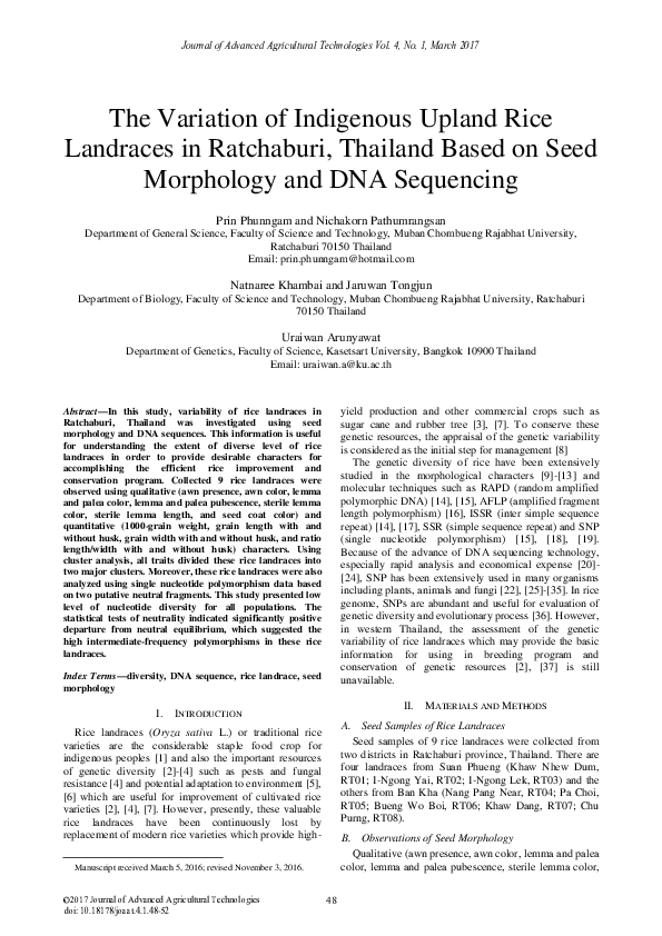 (PDF) The Variation of Indigenous Upland Rice Landraces in Ratchaburi ...