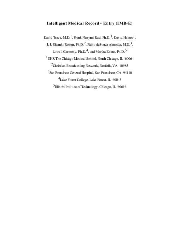 (PDF) Intelligent medical record?Entry (IMR-E)