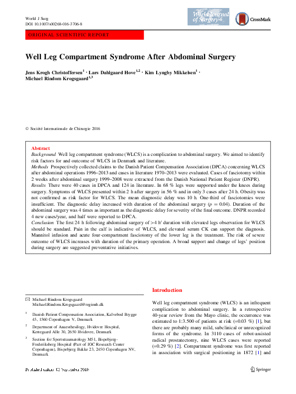 (PDF) Well Leg Compartment Syndrome After Abdominal Surgery