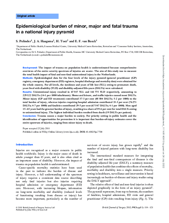 (PDF) Epidemiological burden of minor, major and fatal trauma in a ...