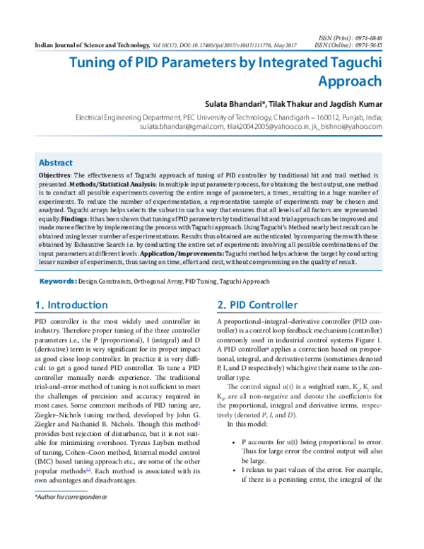 (PDF) Tuning of PID Parameters by Integrated Taguchi Approach