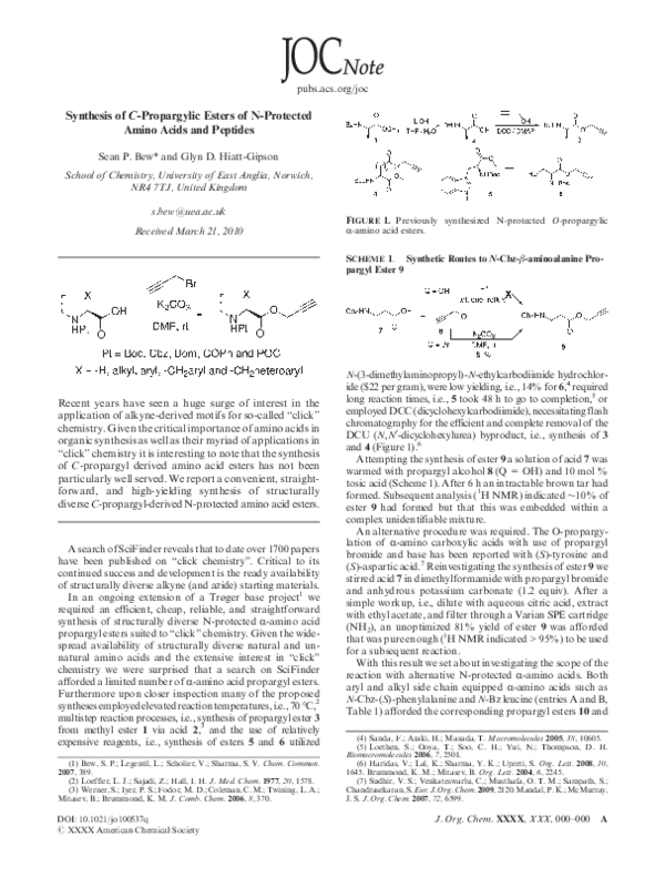 (PDF) Synthesis of C-Propargylic Esters of N-Protected Amino Acids and ...