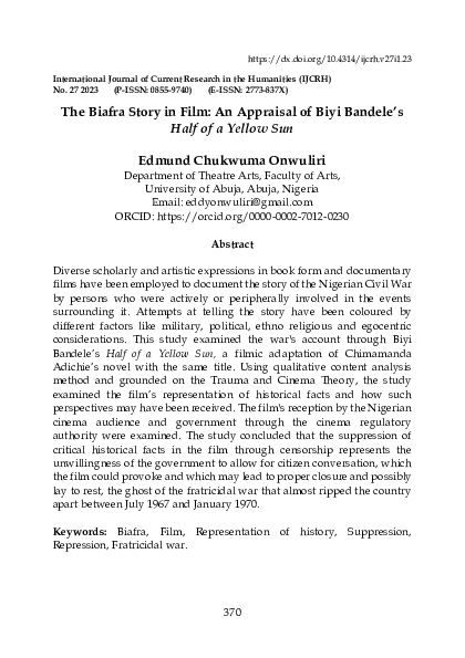 (PDF) The Biafra Story in Film: An Appraisal of Biyi Bandele's Half of ...