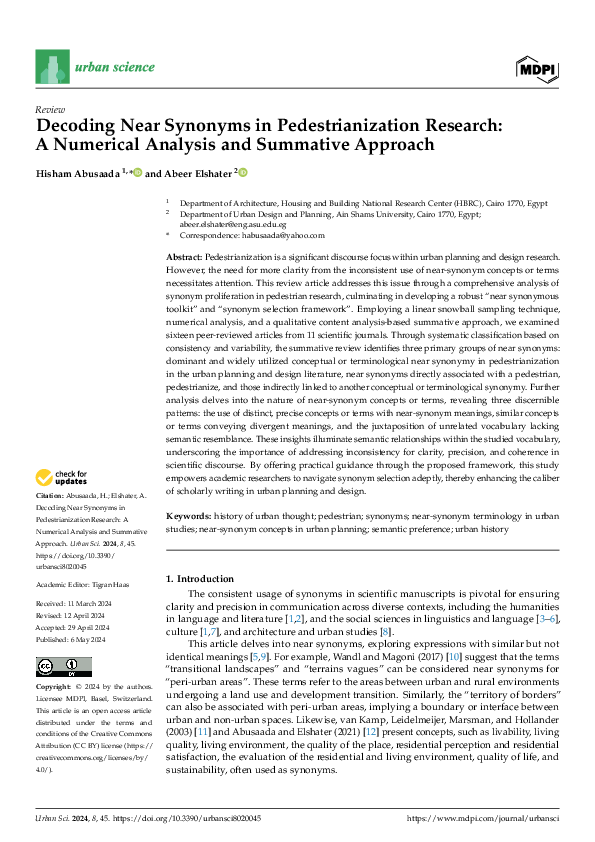 (PDF) Decoding Near Synonyms in Pedestrianization Research: A Numerical ...