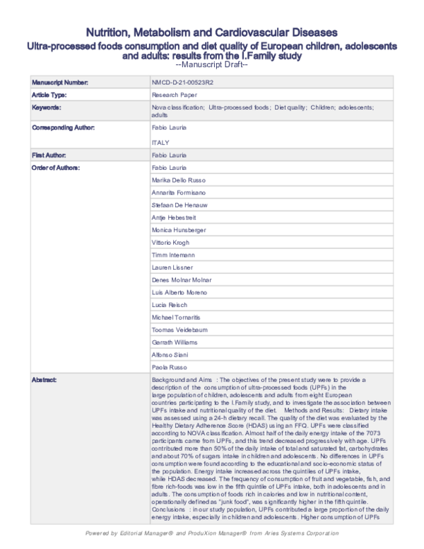 (PDF) Ultra-processed foods consumption and diet quality of European ...