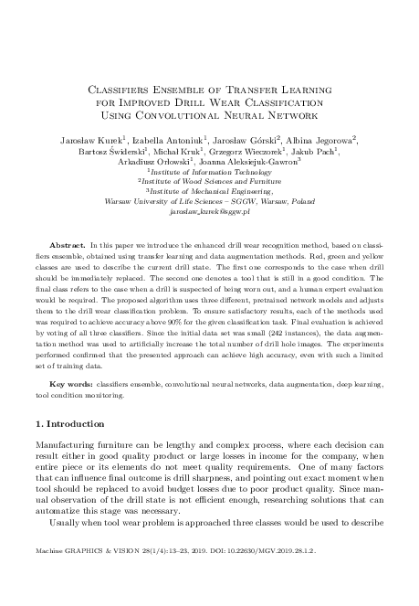 (PDF) Classifiers ensemble of transfer learning for improved drill wear classification using ...