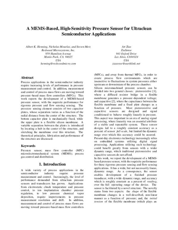 (PDF) A MEMS-based, high-sensitivity pressure sensor for ultraclean ...